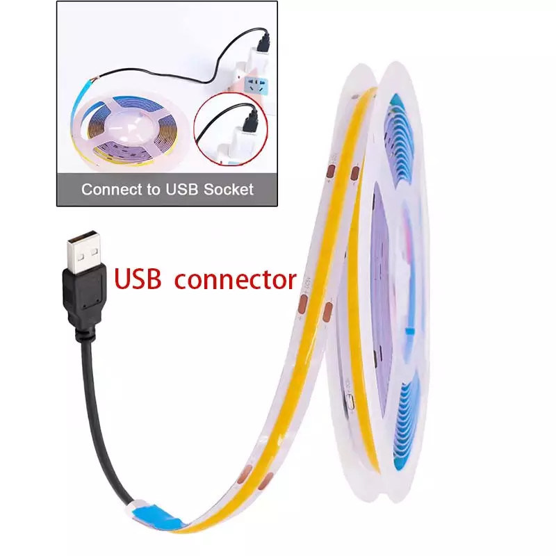 USB Connector COB LED Strip , 12V Multi Colors COB LED Strip Light